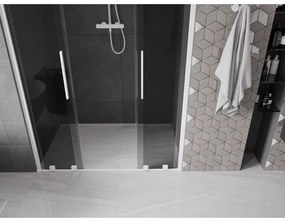 Mexen Velar L Duo, posuvné sprchové dveře do otvoru 140 cm, 8mm šedé sklo, bílá matná, 871-140-003-42-20