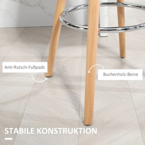 HOMCOM Sada 2 vysokých kuchyňských barových židlí, výška sedáku 69 cm, čalouněné PU s opěrkou a dřevěnými nohami pro jídelnu, černé