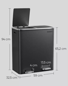 Odpadkový koš s víkem JORDAN 2x30 L černý