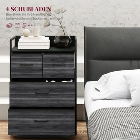 HOMCOM komoda, sideboard, 4 látkové zásuvky, průmyslový design, 60x29x85 cm, černá