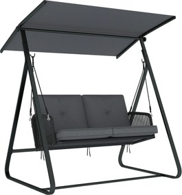 Outsunny ratanová houpačka Hollywood pro 2 osoby s nastavitelnou sluneční stříškou a měkkými polštáři, A‑rám — nosnost 240 kg — 150 x 128 x 168 cm — t