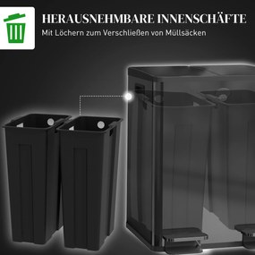 2 x 20litrové dvojité odpadkové koše, otevírání pomocí pedálu, snadné čištění, nerezová ocel, plast, černá barva