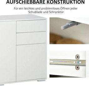 HOMCOM Příborník bílý Komoda se 2 zásuvkami a 3 dvířky, víceúčelová skříň, skříňka na dokumenty, 117x36x74cm