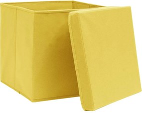 Úložné boxy s víky 4 ks žluté 32 x 32 x 32 cm textil 288366