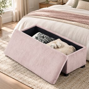 HOMCOM úložná lavice 84 l, růžová, manšestr, 112 × 42 × 40 cm