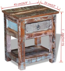 vidaXL Odkládací stolek zásuvka masivní recyklované dřevo 43x33x51 cm