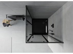 Mexen Rio, čtvercový sprchový kout 80(dveře)x80(dveře)x190 cm, 5mm šedé sklo, černý profil + černá sprchová vanička SLIM, 860-080-080-70-40-4070B