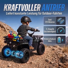AIYAPLAY elektrická čtyřkolka pro děti 12 V, Li-ion, 2 motory, černá