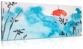 Obraz japonská modrá obloha a červené slunce - 100x50 cm