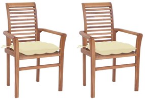 Jídelní židle Foligno - 2 ks - masivní teakové dřevo | krémově bílé podušky