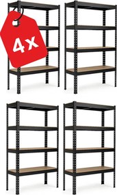 Regál 180x160x50 cm profesionální 4-policový, nosnost 1600 kg - černý - 4ks