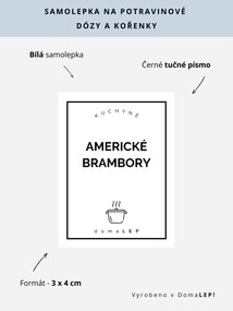 Samolepka na kořenky AMERICKÉ BRAMBORY bílá 3 × 4 cm tučné písmo