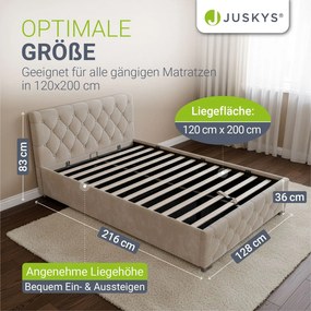 Juskys Čalouněná postel Nizza s LED osvětlením Barva: béžová, Velikost: 180 × 200 cm