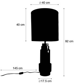 Stolní lampa bronzová s sametovým stínítkem černým se zlatem 40 cm - Bruut