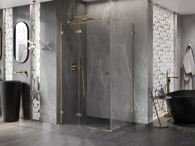 Mexen Lunar T, sklápěcí sprchový kout levý 130 x 100 cm, 8mm čiré sklo, zlatý profil, 834T-130-100-50-00-L