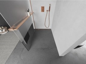 Mexen Kioto+, sprchová zástěna Walk-In s poličkou a věšákem 100 x 200 cm, 8mm čiré sklo-námraza, měděný matný profil, 800-100-121-65-35