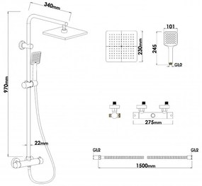 Erga Bodo, sprchová souprava s dešťovou hlavicí 23x23cm, černá matná, ERG-YKA-BP.BODO-23-BLK