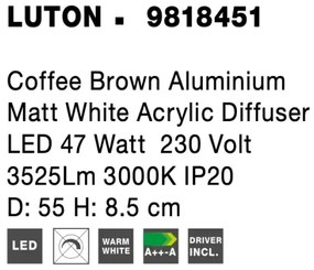 LED stropní svítidlo Luton 55 Hnědá