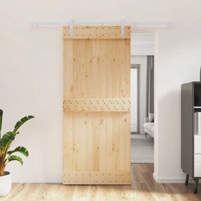 Posuvné Dveře S Kováním 90 X 210 Cm Masivní Borové Dřevo