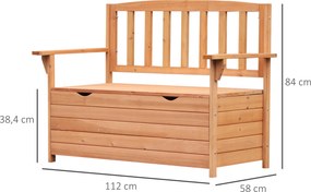 Outsunny zahradní lavička z borovicového dřeva s úložným prostorem, rozměry 112D x 58Š x 84V cm