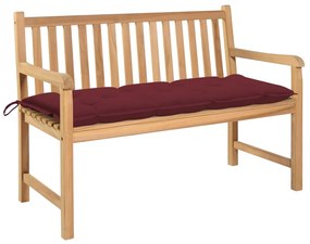 vidaXL Zahradní lavice s vínovou poduškou 120 cm masivní teak