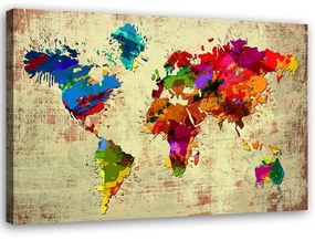 Obraz na plátně Mapa světa Vícebarevná - 120x80 cm