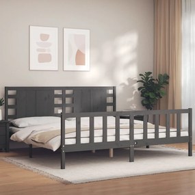 Rám postele s čelem šedý 200 x 200 cm masivní dřevo,  3192838