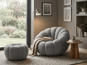 Designové křeslo BLOOM s taburetem, šedá