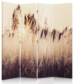 Ozdobný paraván Tráva Vintage béžová - 145x170 cm, čtyřdílný, obustranný paraván 360°