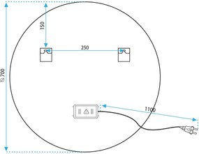 Tutumi Zrcadlo ⌀70 cm s vyhříváním a regulovatelným LED osvětlením , kartáčovaná měď