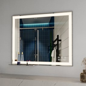 MMIRO, Koupelnové make-up zrcadlo s osvětlením a poličkou Bathroom Fashion BF2, 92x71 cm | stříbrná