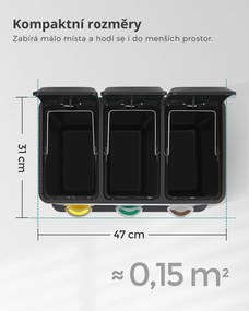 Koš na třídění odpadu SORT 24l (3x8l), černá SongmicsHome