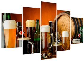 Obraz sudu a sklenic s pivem (150x105 cm)