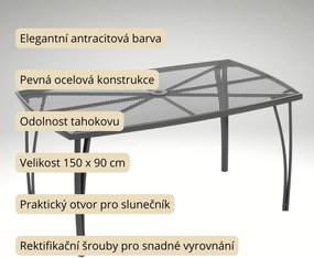 Vikio Zahradní kovový stůl 150x90cm V125 antracit