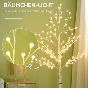 HOMCOM Strom se světly 150 cm bříza se 120 teplými bílými LED diodami, 3 úrovně jasu, umělá bříza na párty, svatby a Vánoce IP44