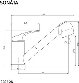 Mereo Mereo, Dřezová stojánková baterie, Sonáta, s výsuvnou sprchou, chrom, CB350N