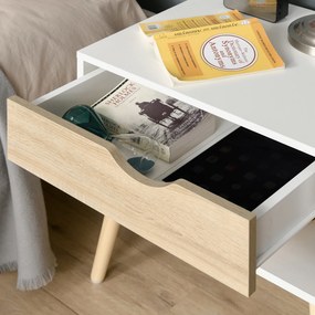 HOMCOM Noční stolek s šuplíkem, moderní design, nohy z masivu, 50 x 39 x 51 cm, bílý a přírodní dřevo