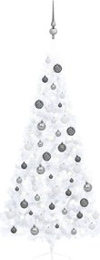vidaXL Umělý vánoční půl stromek s LED a sadou koulí bílý 210 cm [3077571] Barva: green and rose