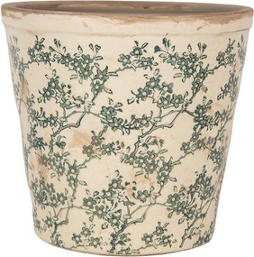 Keramický obal na květináč se zelenými kvítky Gian L - Ø 21*20 cm