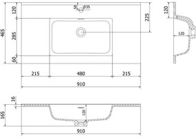 Mexen Orio, koupelnová skříňka 90 cm s umyvadlem Otis, 2 zásuvky, bílá lesklá, 91A10-09047-2-BFF00-W18M00