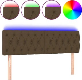 Čelo postele s LED tmavě hnědé 144 x 7 x 78/88 cm textil 3121949