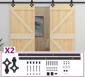 vidaXL Posuvné dveře s kováním 100 x 210 cm masivní borovice [3057597] Barva: Hnědá