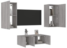 4dílná obývací stěna s LED šedá sonoma kompozitní dřevo - Default Title