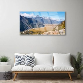 Obraz na skle Hory Údolí Krajina 140x70 cm