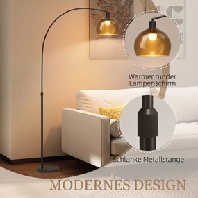 HOMCOM Stojací lampa, ohnutá hlava, nožní spínač, mramorový podstavec, plastový stínidlo, šedá