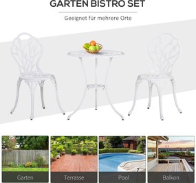 Outsunny 3dílná Bistro souprava z hliníku s vyřezávaným designem – Nábytek na zahradu, zahradní židle, stůl s otvorem pro slunečník, venkovní nábytek…