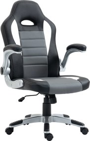 HOMCOM Kancelářská Židle S Nastavitelnou Výškou, Otočná Židle s Sklopnými Područkami a 5 Koly, Houpací Funkce, Nosnost 120 kg, 65x69x112-122 cm Šedá |