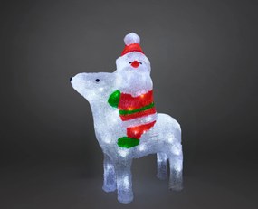 Vánoční LED dekorace, Santa Claus jezdící na sobovi, studená bílá, 47cm