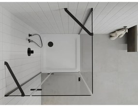 Mexen Roma, sprchový kout s 1-křídlými dveřmi 70 (dveře) x 80 (stěna) cm, 6mm čiré sklo, černý profil, slim sprchová vanička 5cm bílá s černým sifonem, 854-070-080-70-00-4010B