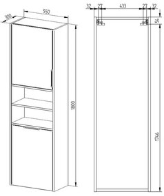 EBS City Vysoká skříňka 55 x 180 cm s košem na prádlo, bílá lesk